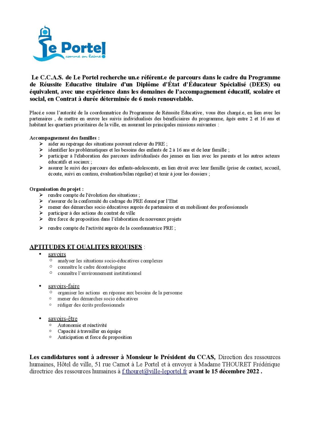 Le C.C.A.S. de Le Portel recherche un.e référent.e de parcours dans le ...